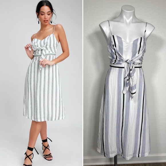 Lulus | Dresses | Lush By Lulus Kalene Blue And White Striped Tiefront ...